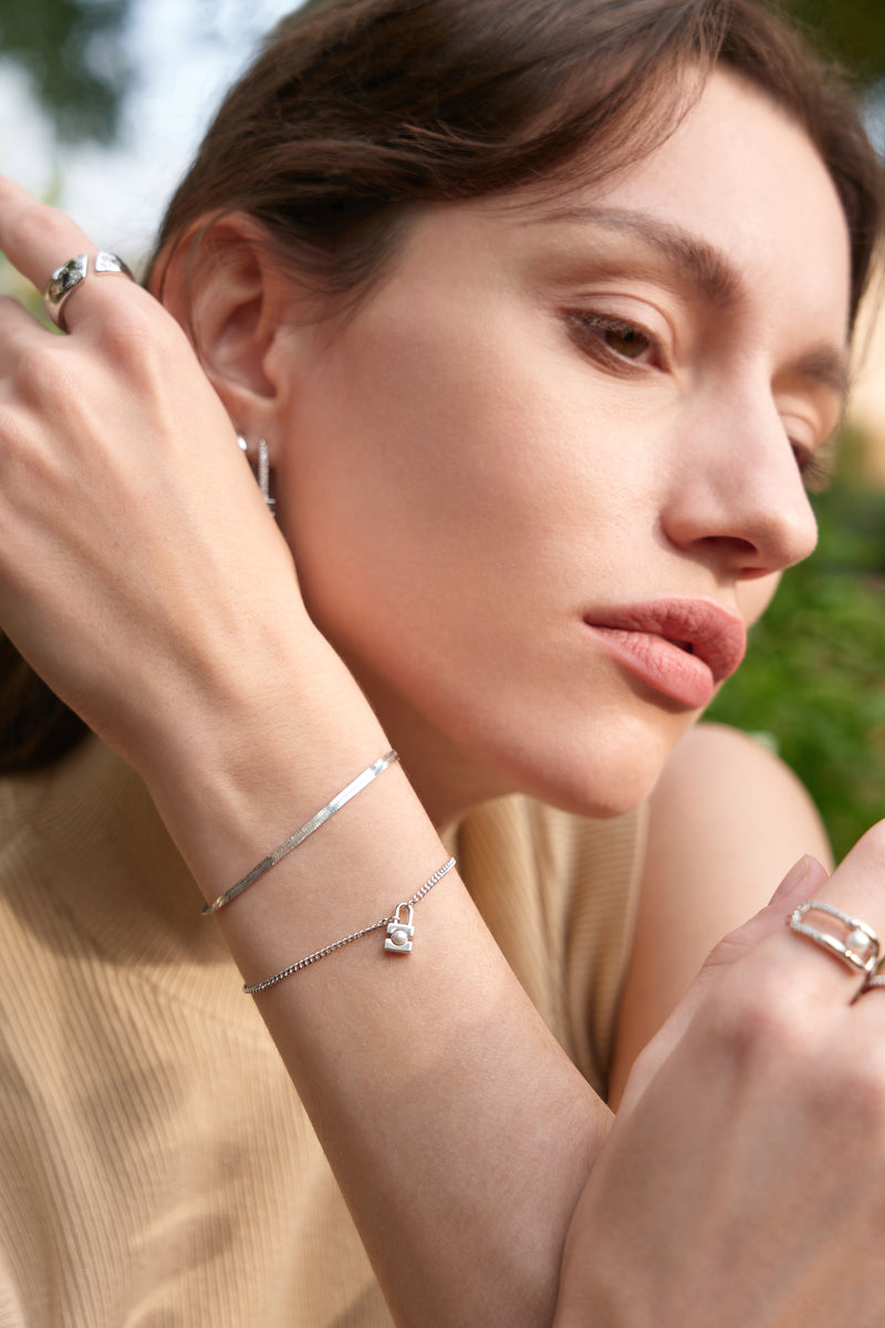 Silver Pearl Padlock Bracelet|B054-01H| Ania Haie Australia