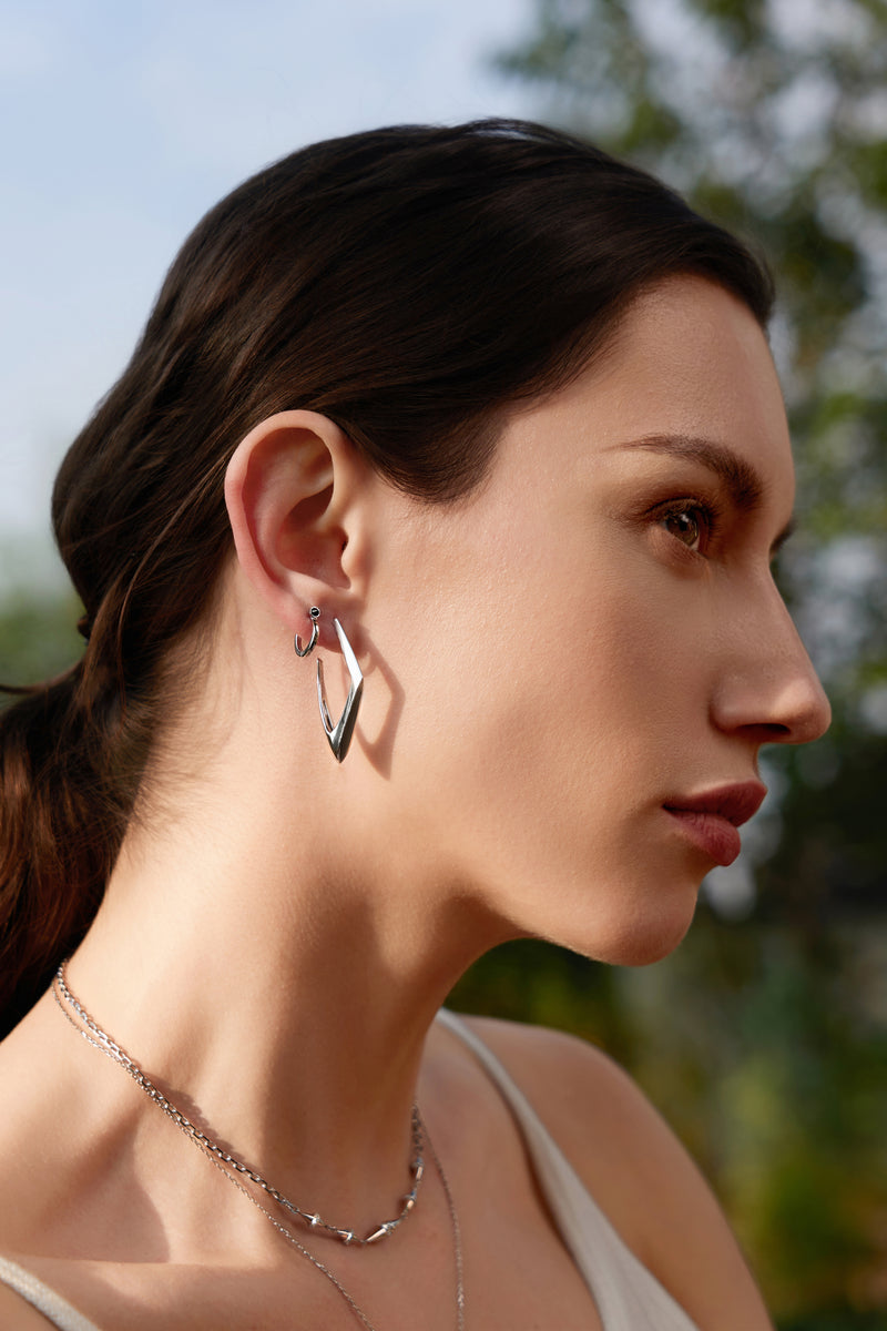 Silver Geometric Hoop Earrings|E053-08H| Ania Haie Australia