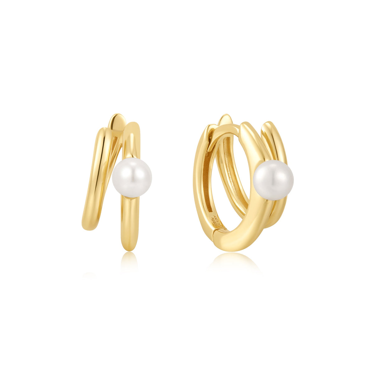 Gold Parallel Duo Freshwater Pearl Huggies|E058-02G| Ania Haie Australia