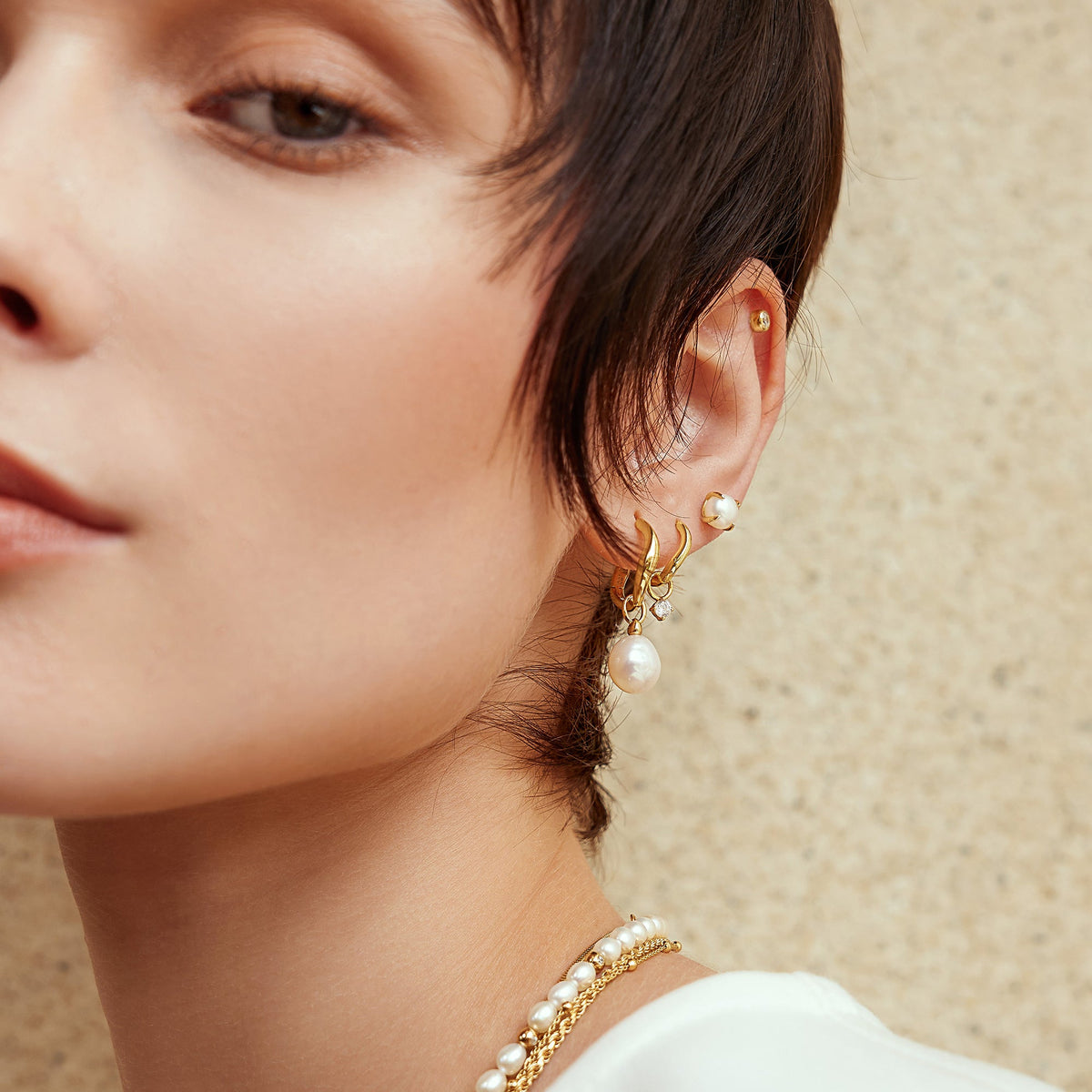 Gold Freshwater Pearl Drop Hoops|E058-05G| Ania Haie Australia